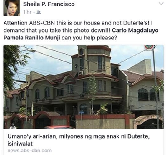 ABS-CBN Allegedly Posts Wrong Photo Of Duterte's House