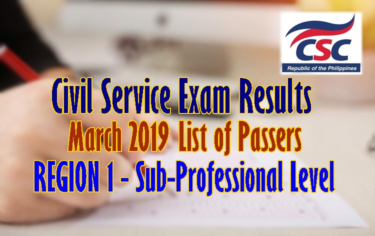 Civil Service Exam Result March 2019 (CSE-PPT) REG. 1 Passers Sub-Prof