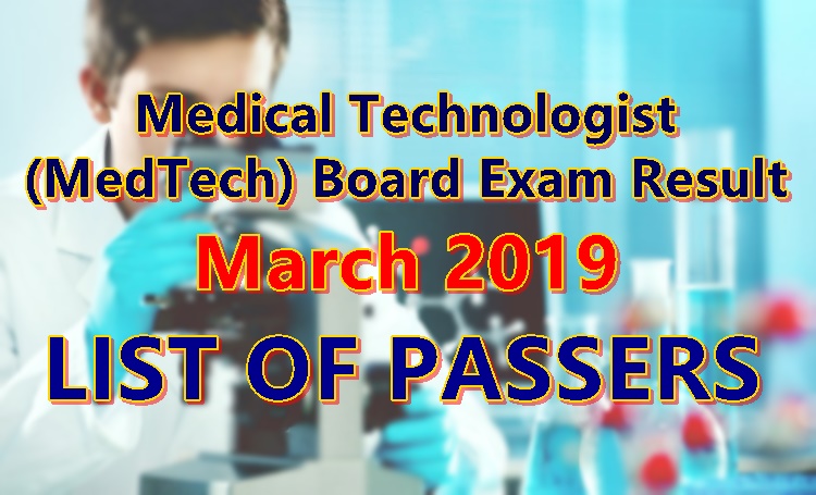 Medical Technologist (MedTech) Board Exam Result March 2019 Passers