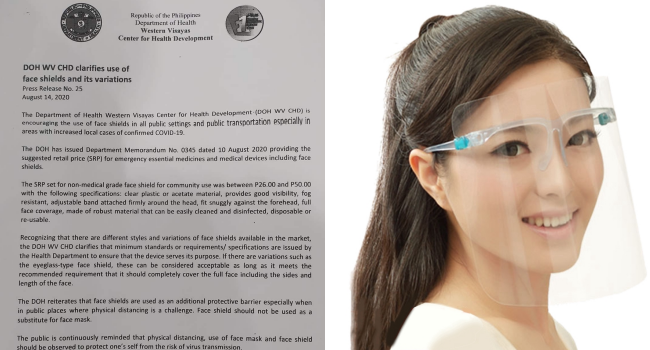 DOH Clarifies Use Of Faceshields: Only Allowed If Whole Face Covered