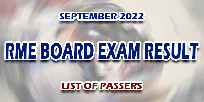RME Board Exam Result September 2022 - LIST OF PASSERS
