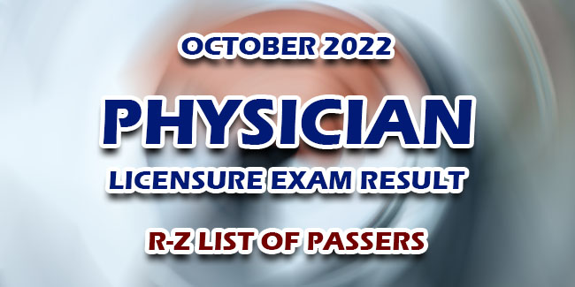 Physician Licensure Exam Result October 2022 R-Z LIST OF PASSERS